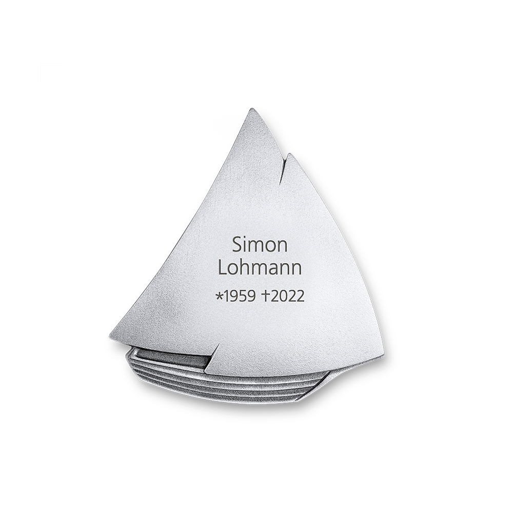 Gravskylt i brons - Båt med segel - dingravyr