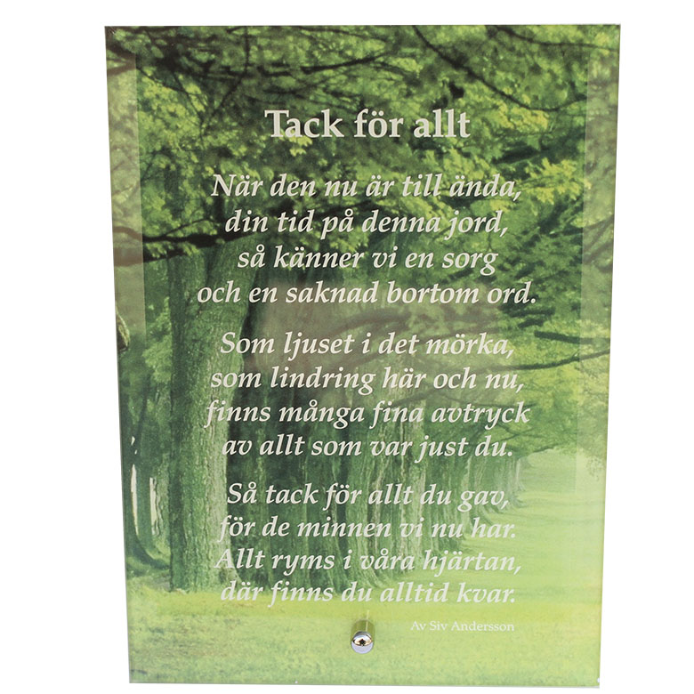 Dikttavla i glas - Tack för allt - dingravyr